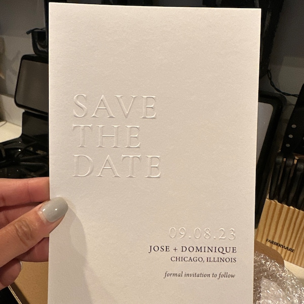 Blind Embossed Save the Date Card, Minimalist Invitation, Luxury ...