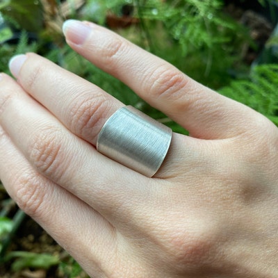 Statement Silver Textured Tube Ring, Adjustable Open Cuff Ring - Etsy