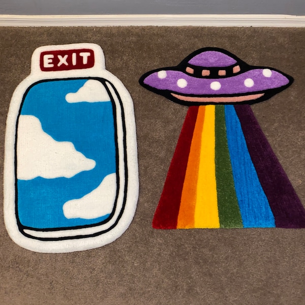 Rainbow UFO Tufted Rug / Soft and Fluffy, Custom Tuft Rug, Housewarming ...