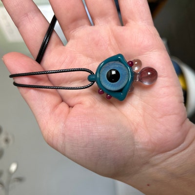 Glass Eye Pendant, Flameworked Boro, Yellow Iris, Blue Casing With ...