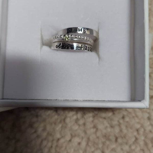 Class Ring Set, Sterling Silver Modern Class Rings, Personalized ...