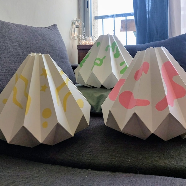 Origami Lampshade Papercraft PDF, DIY Art Deco Lamp, Low Poly 3D ...