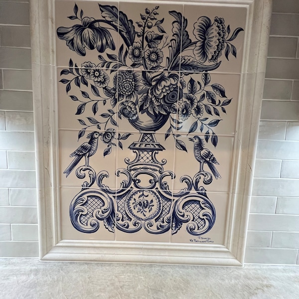 Portuguese Rooster Traditional Blue Kitchen Backsplash Tile Mural ...