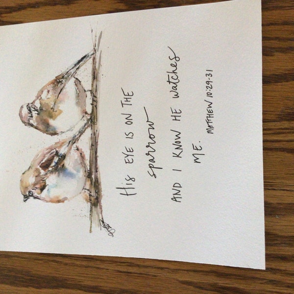 His Eye is on the Sparrow Watercolour Bird Print, Two Sparrows and ...