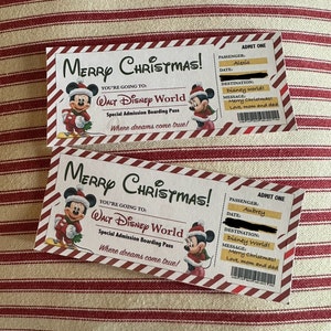 Christmas Disneyworld Ticket Printable Theme Park Surprise Reveal ...