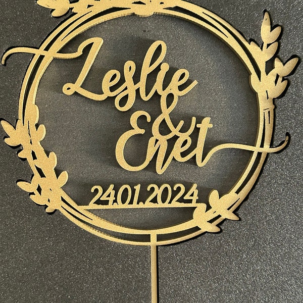 Gold Cake Topper With Names, Personalized Cake Topper, Custom Names ...