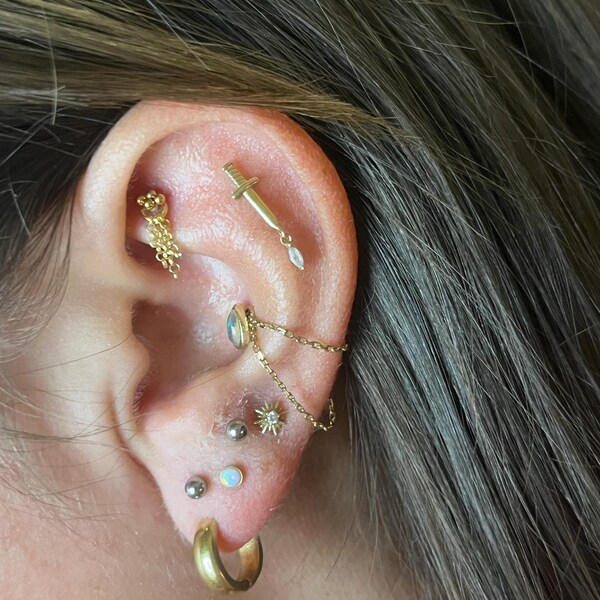Star Conch Ear Piercing, Conch Piercing, Conch Hoop Earring, Gold ...