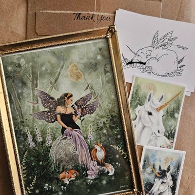 Fairy Art Watercolor Print Mushrooms in Autumn Fantasy - Etsy