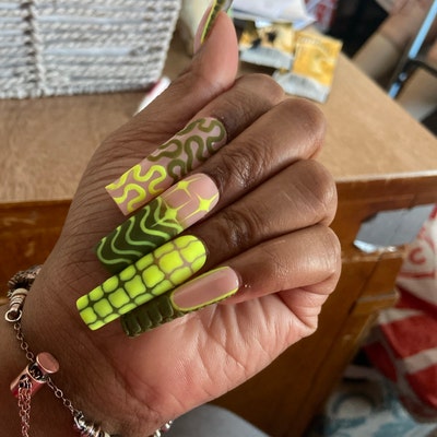 Cash Money Neon Green Press on Reptile Nails Neon Nails Summer Press on ...