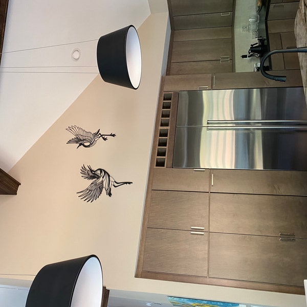Metal Cranes Wall Art Set of 2, Crane Birds Decor, Unique Living Room ...