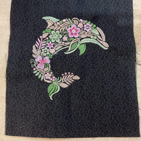 Floral Dolphin Embroidery Design, Ocean Animal Embroidery, Nautical ...