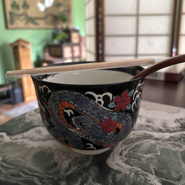 5" Japanese Ramen Udon Noodle Bowl With Chopsticks Gift Set, Floral ...