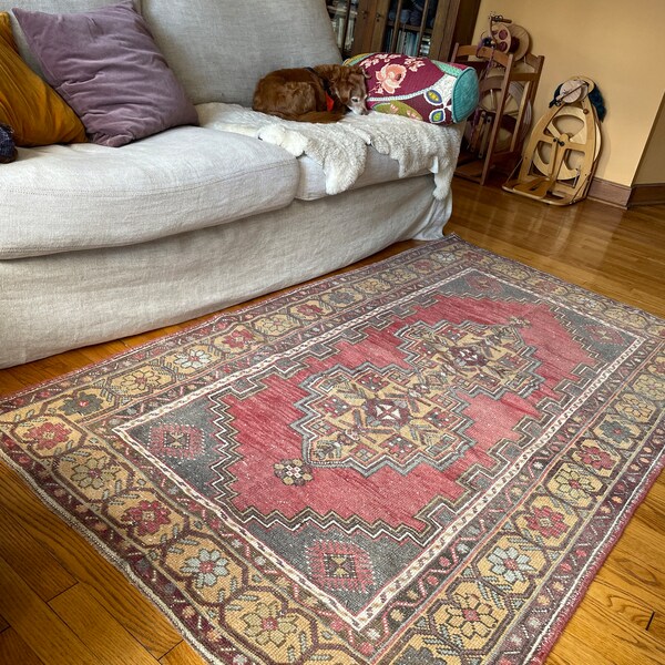 6x9 Rug, Vintage Turkish Rug, Oushak Rug 6x9, Neutral Vintage Rug ...