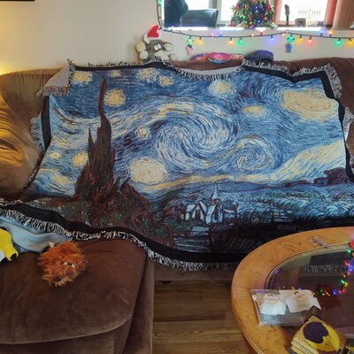 Starry Night Woven Tapestry Throw Blanket by Vincent Van Gogh, Large ...