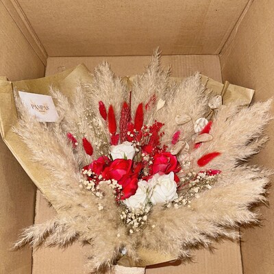 Bridal Bouquet Red Boho Wedding Bouquet Wedding Bouquet Red Dried ...