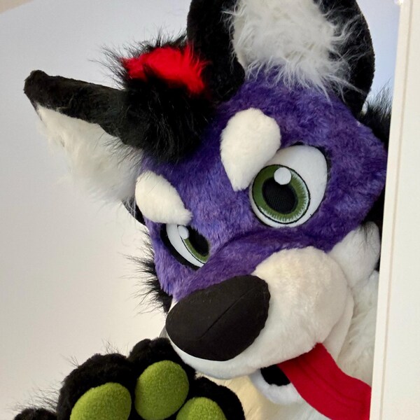 Wolf Fursuit Head and Hand Paws XL Size Made to Order, Grey Teal Fursuit Partial, Wolf Furry ...