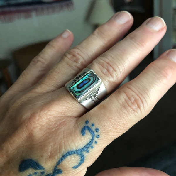 Handmade Blackjack Turquoise and Sterling Silver Ring. Size 10.5. Snake ...