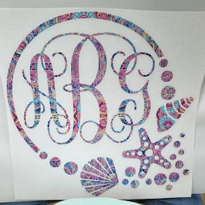 Monogram Decal, Sea Shell Monogram, Monogrammed Car Stickers, Yeti Cup ...