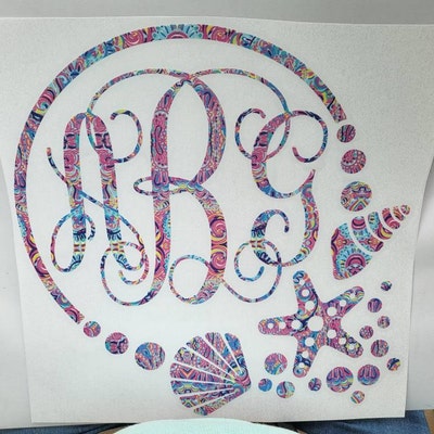 Monogram Decal, Sea Shell Monogram, Monogrammed Car Stickers, Yeti Cup ...
