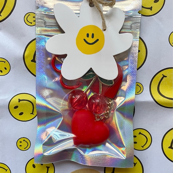 Pink Cherry Keyring With Heart Clasp, Cute Heart Keychain, Keychain ...