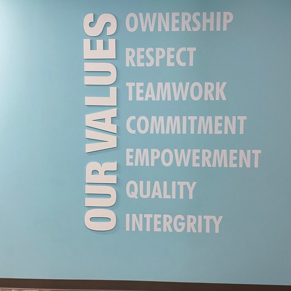Our Values, Office, Wall, Art, Decor, 3D, PVC, Typography ...