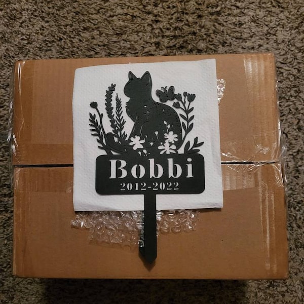 Personalized Cat Memorial Stake,cat Metal Grave Marker With Flowers ...