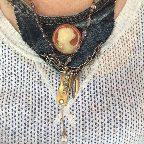 Assemblage Worn Leather Rocker Pendant. Boho Foundobject Jewelry. - Etsy