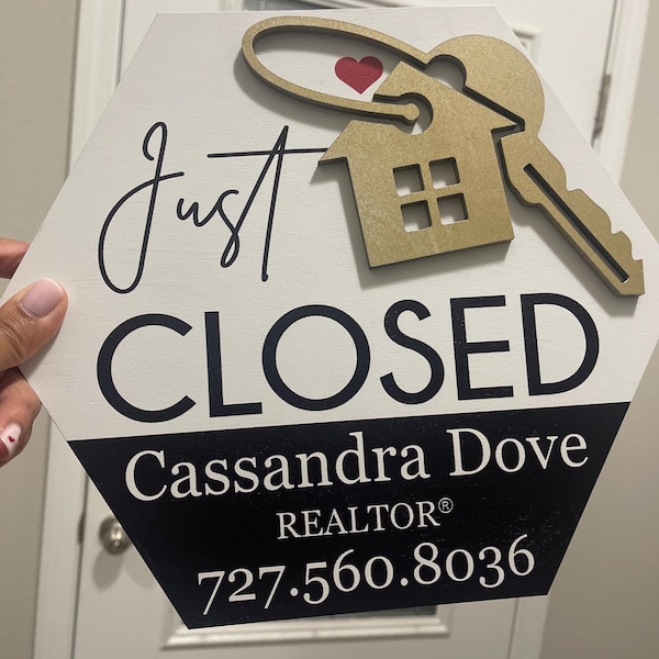 Hexagon Real Estate Closing Sign: UV Printed Birch Wood Prop - Etsy