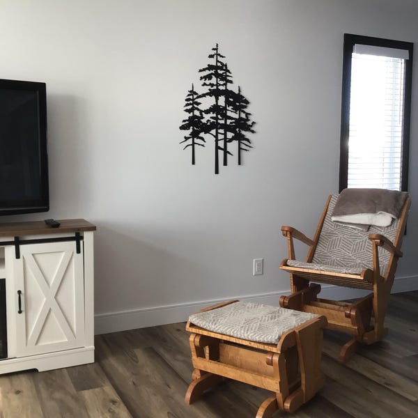 Wispy Pine Tree Metal Wall Art | Cedar Tree Metal Sign | Four Trees ...