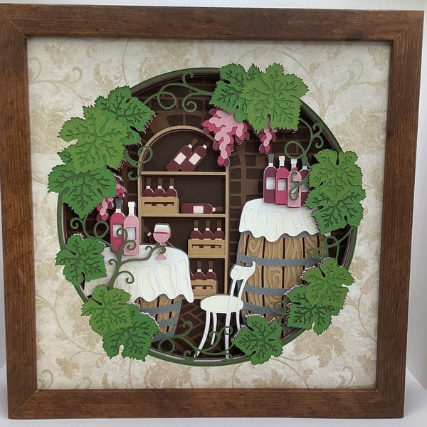 3D SVG Wine Shadow Box Layered Wine Cellar Grape Vines, Winery Shadow ...