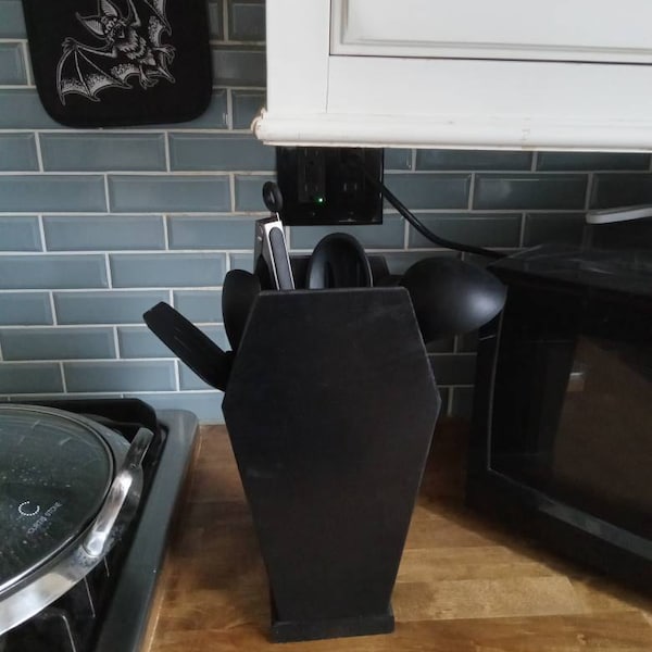 Wooden Urn Coffin Kitchen Utensil Holder Gothic Goth Horror Graveyard ...