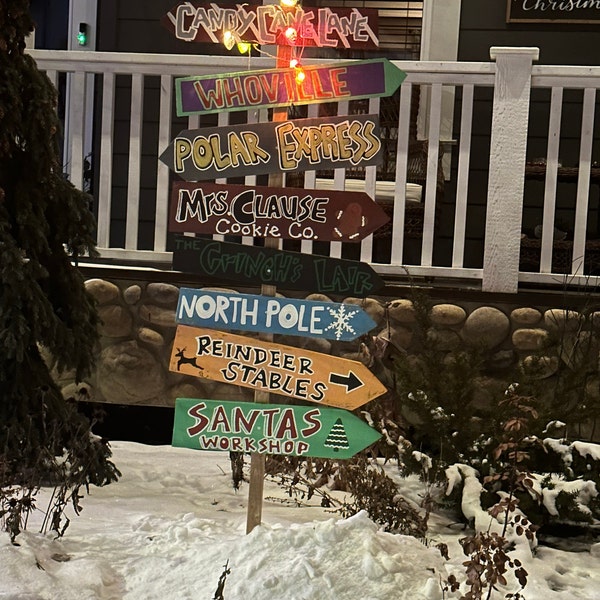 Christmas Signpost , Directional Signs , Holiday Home Decor, Wooden ...