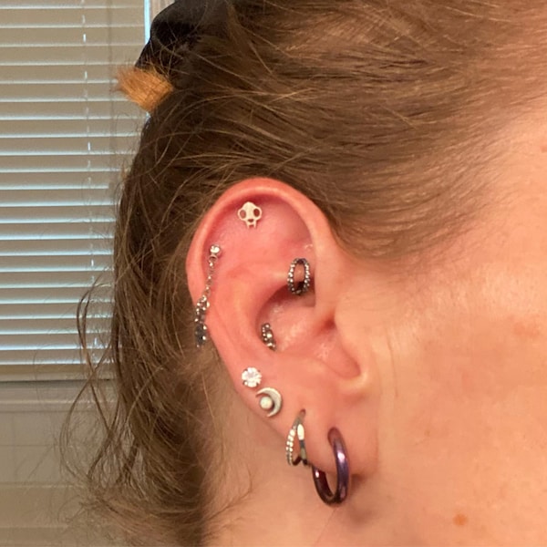 Cat Skull Silhouette Stud for Helix, Tragus, Conch + Nose Piercings ...