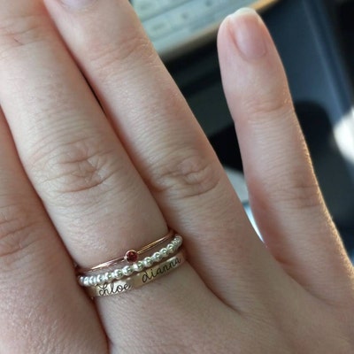 Cursive Name Ring Set Name and Birthstone Rings Gold Name - Etsy