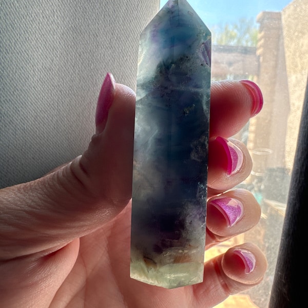 Rainbow Fluorite Crystal Tower Point - Raw Fluorite Gemstone Point ...