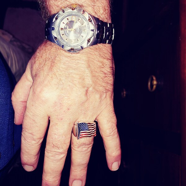 Newly Designed Handmade 925k Sterling Silver American Flag Enameled Men ...