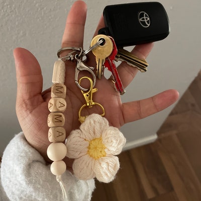 Crochet Flower Keychain, Handmade Flower Key Charm, Small Crochet Gift ...