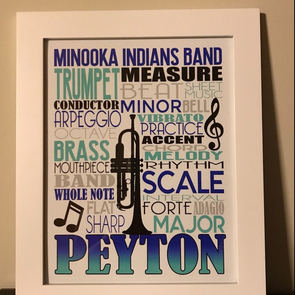 Trumpet Poster, Trumpet Word Art Sign, Gift for Trumpet Player, Band ...