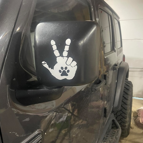 Set of 2 Paw Print Peace Hand Wave Decals for Jeep Side Mirrors - Hand ...