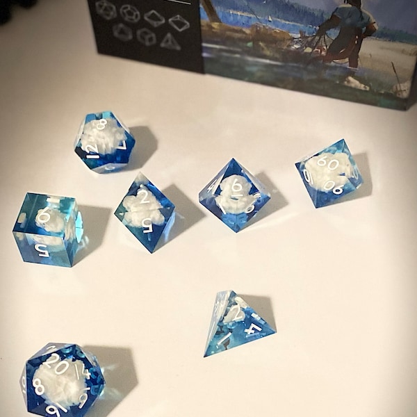 Blue Sky Hymnal - Gradient Cloud Dice, Handmade Resin Sharp Edge Dnd ...