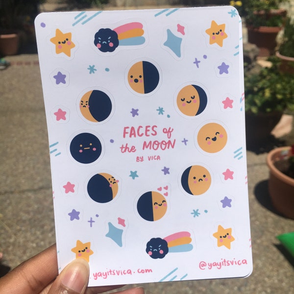 Faces of the Moon Planner Sticker Sheet - Journal Stickers - Kawaii ...