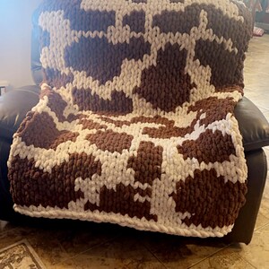 Cow Print - Finger Knitting / Chunky Knit Blanket Pattern - Etsy