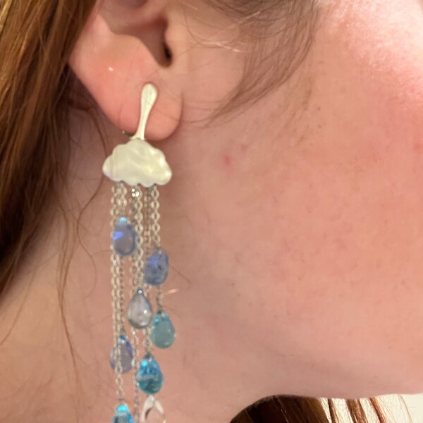 Rain Cloud Earrings Celestial Blue Dangle Earrings, Dainty Earrings, Blue Glass Earrings, Sky ...