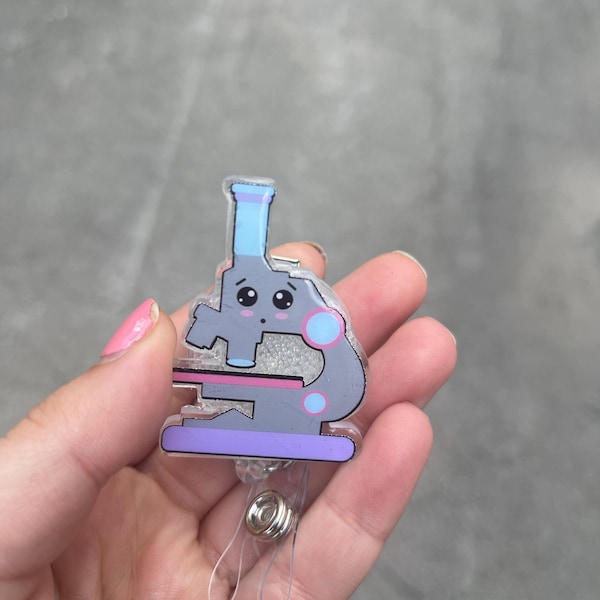 Microscope Badge Reel, Lab Tech Gift, Biology Equipment, Science Badge ...