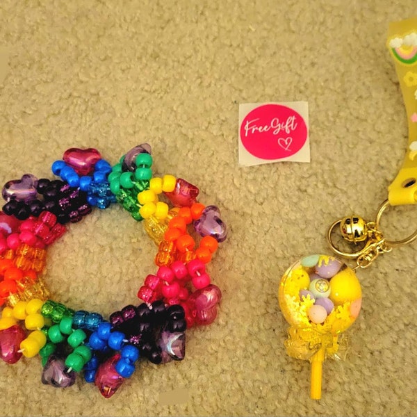 Rainbow Heart & Star Kandi Cuff, Rainbow Bracelet, Rainbow Cuff, Edc ...