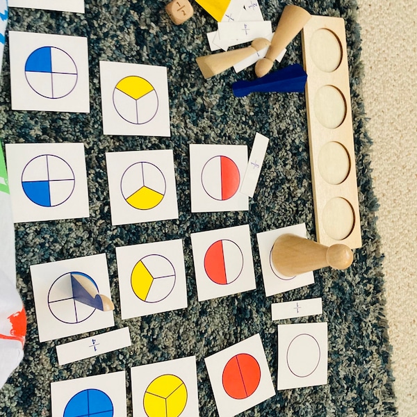 Montessori Fraction Learning Math Game With Wooden Dice, Pictures and ...