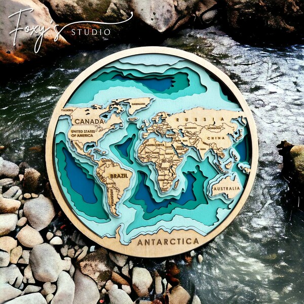 6 Layer 3D Map of the World, Multi -layer Panel,laser Cut File. 3D Wood ...