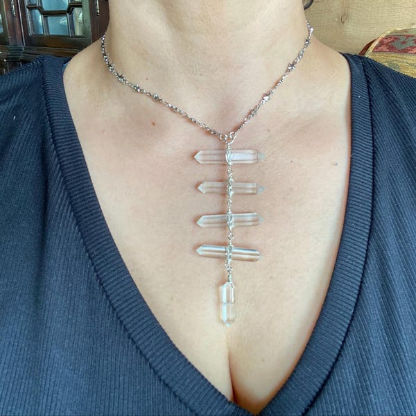 Crystal Statement Necklace, Lariat Statement Necklace, Crystal Quartz ...