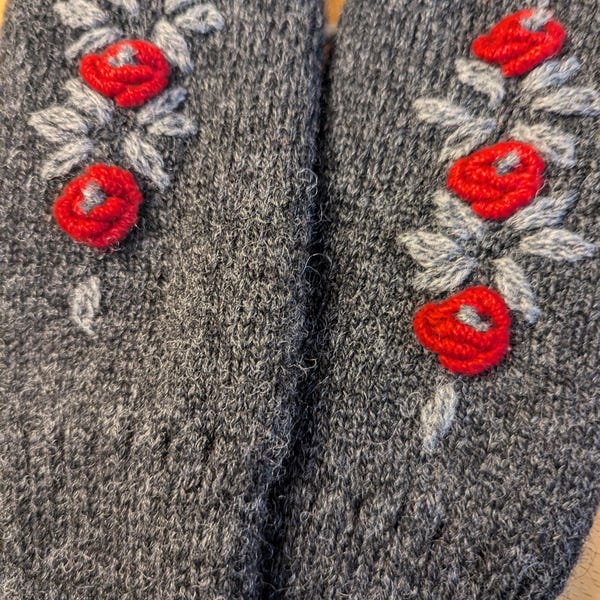 Rose Embroidered Wool Mittens: Elegant Winter Gloves - Etsy