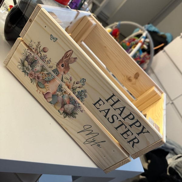 Personalised Wooden Easter Bunny Rabbit Crate I Wooden Easter Crate, Easter Gifts, Easter Basket ...